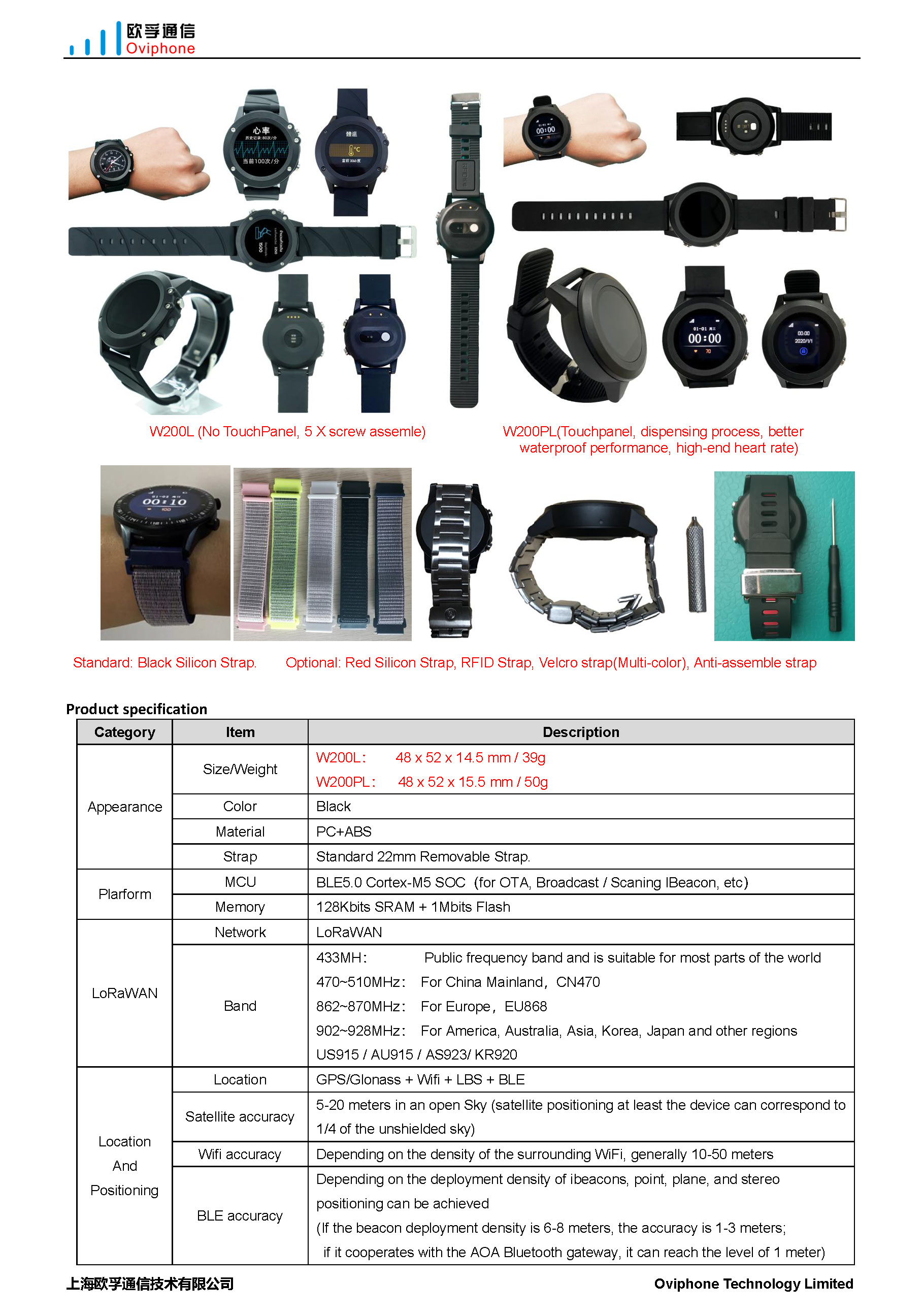 W200PL LoRaWAN-GPS+BLE+Health Smart Watch_Oviphone